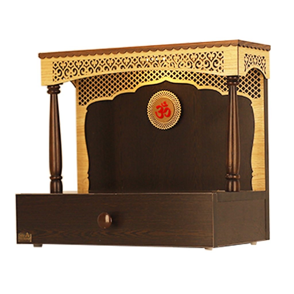 CREATA POOJAGHAR Wooden Pillar Mahirap Rectangular Home Temple with ...