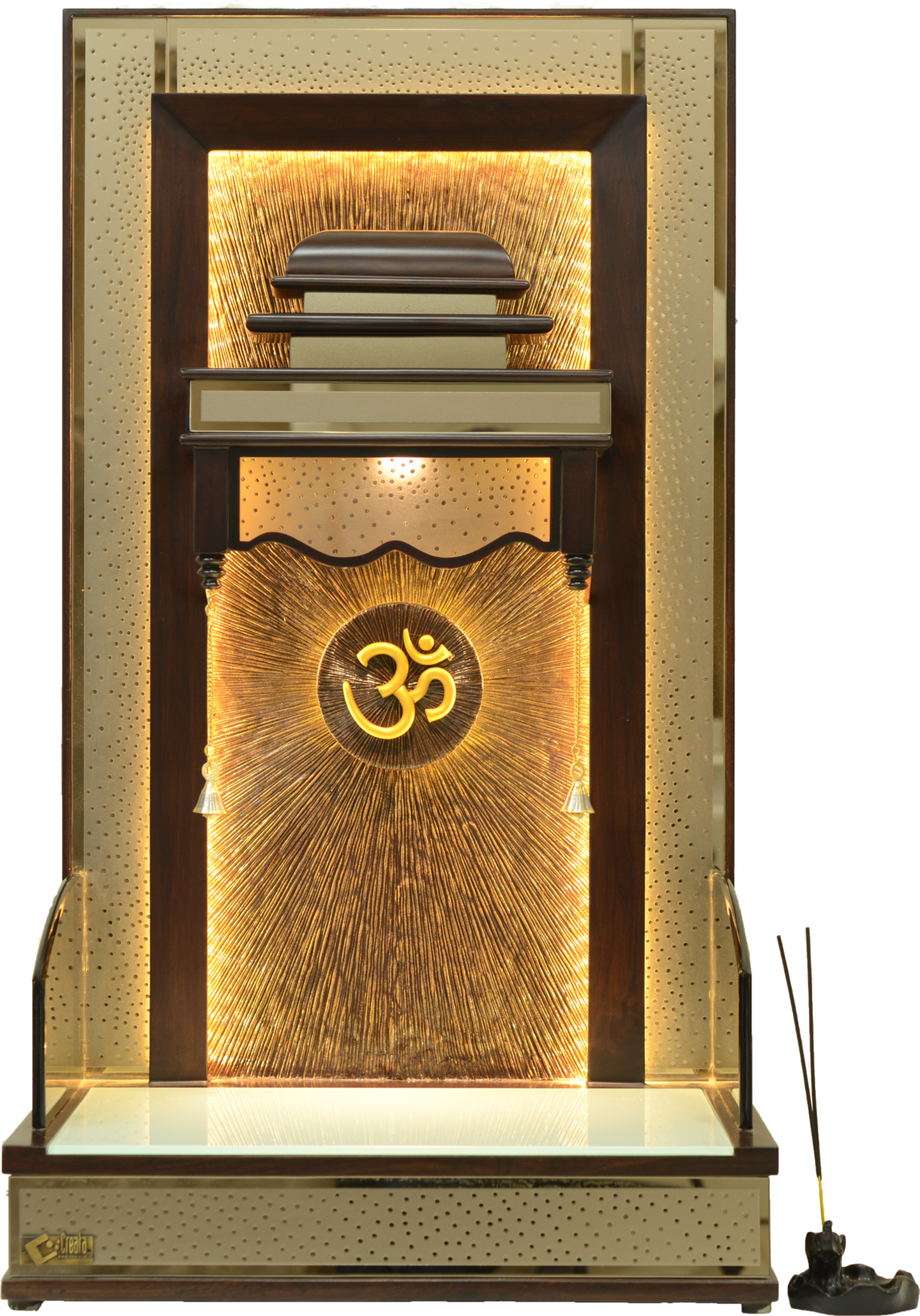 CIC-8513 Imperial Designer Teak Wood Mandir with LED Sunburst & Gold ...